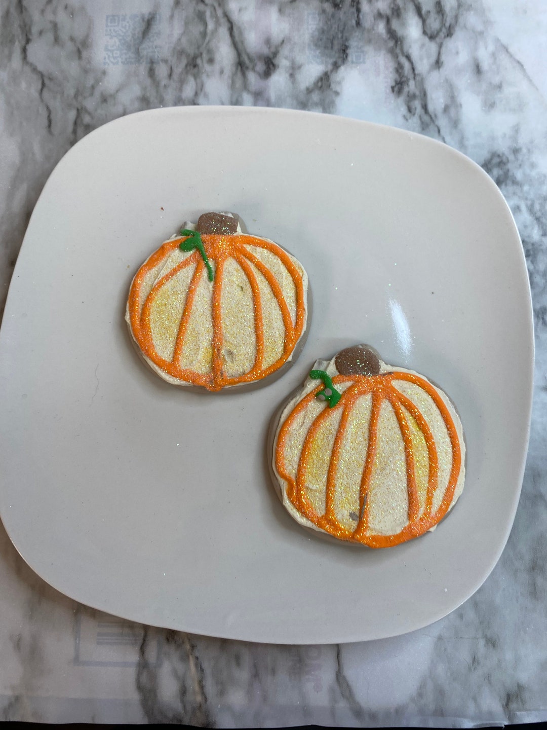 Faux Handmade Fake Food Display 2-piece Fall Iced Pumpkin Sugar Cookies ...
