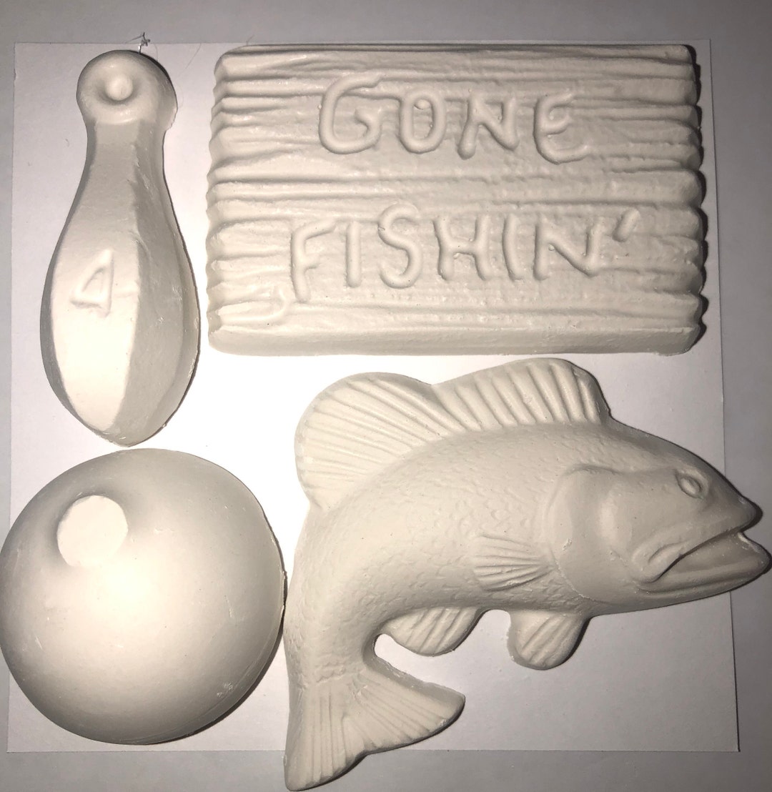 Ready to Paint Plaster DIY Craft 4 Piece GONE FISHING Sign Bobber ...
