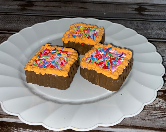 Fake Food Display 3-piece Pink and Orange Iced Brownie Rainbow Bite ...