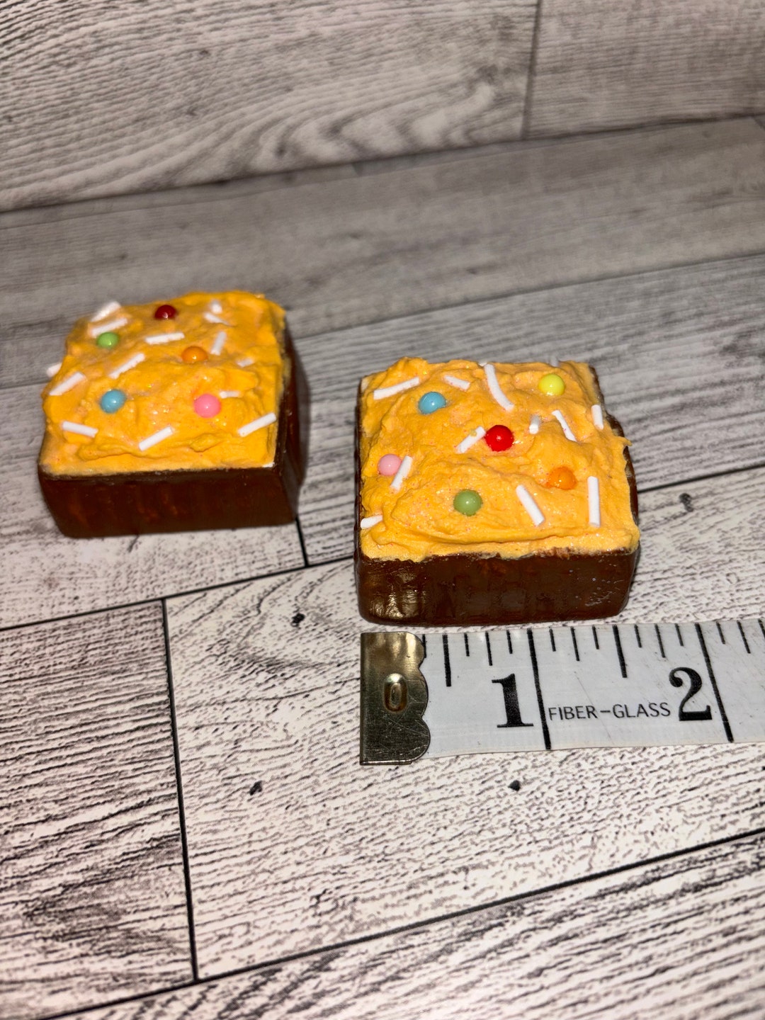 Fake Food Display 2-piece Orange Iced Brownie Bite Cakes Sprinkles ...