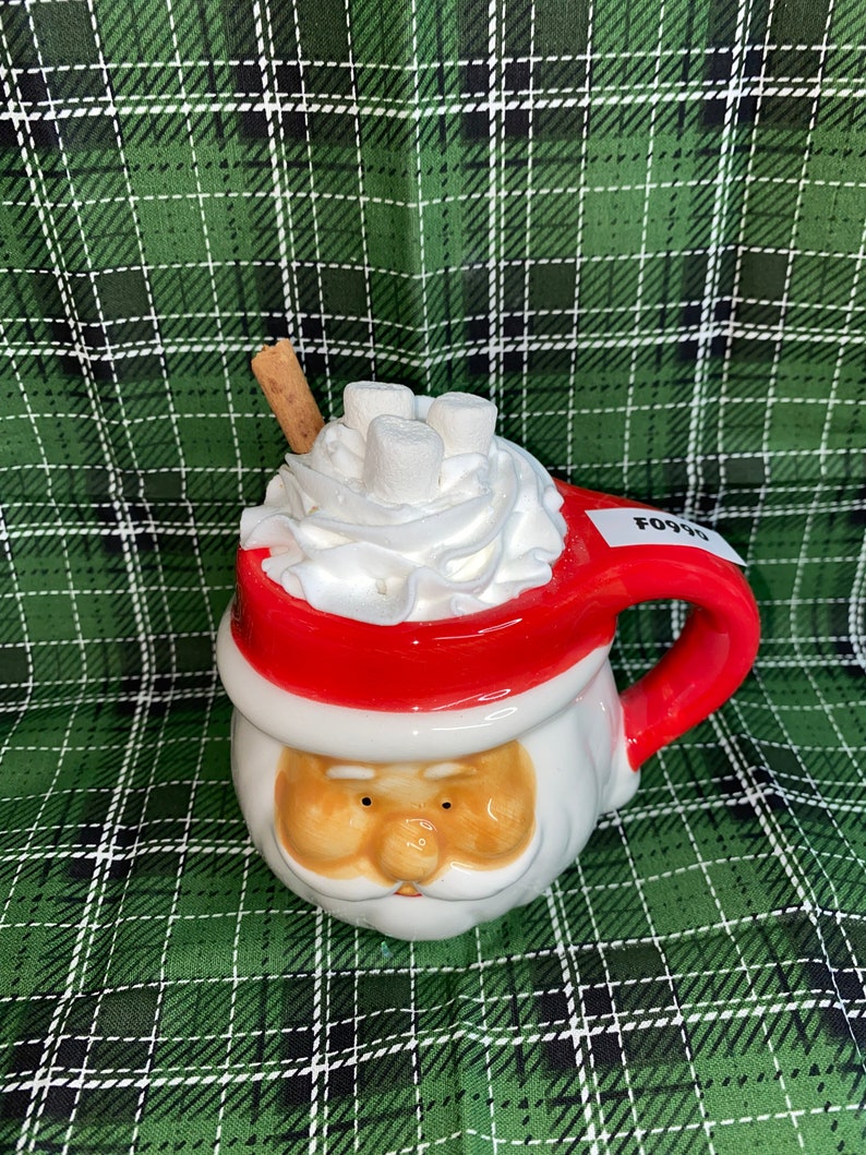 Christmas Theme SANTA CLAUS Glass Coffee Mug Hot Cocoa Whipped Cream ...