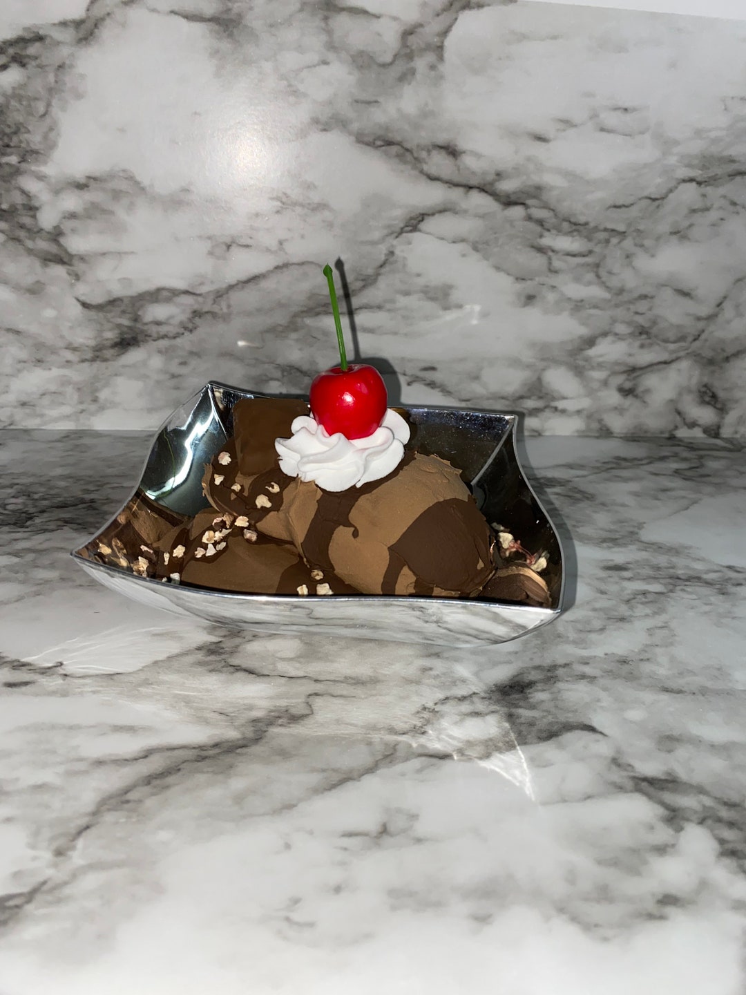 Fake Food Ice Cream Hot Fudge Chocolate Ice Cream Sundae With Whipped ...