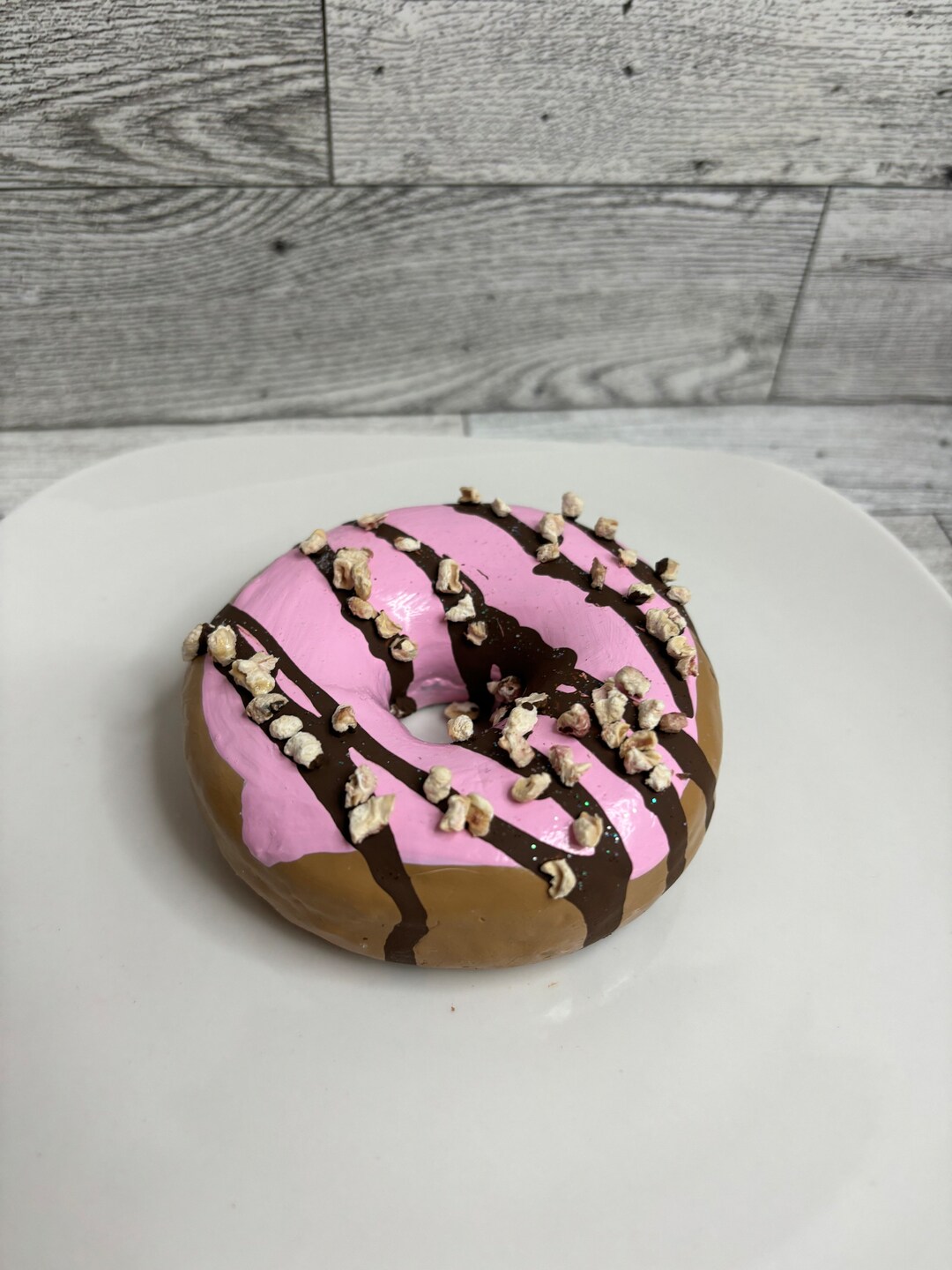 One Fake White DONUT 3.5 in PINK Icing W NUTS Sprinkles and Chocolate ...