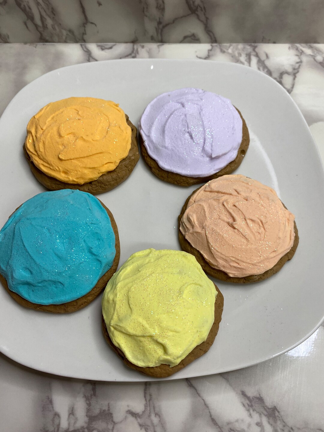 Fake Food Display: 5 Pastel Frosted Sugar Cookies With Glitter - Etsy