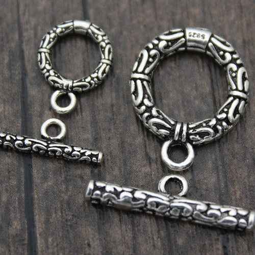 1 Sterling Silver 15mm Textured Rope Toggle Clasp Set 925 | Etsy