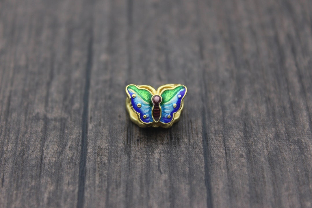 1PC Sterling Silver Butterfly Tube Bead,8x12mm Gold Plated,blue and ...
