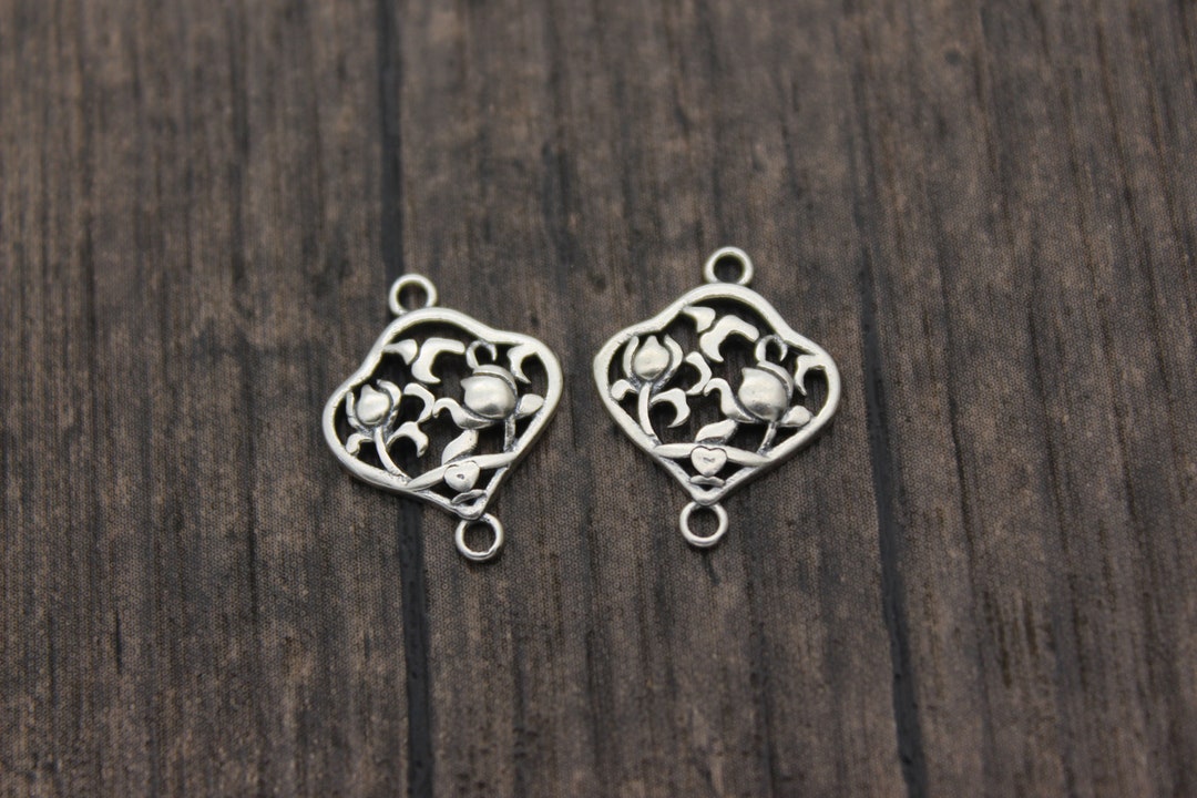2 Sterling Silver Flower Connectors,rose Floral Links,silver Connector ...