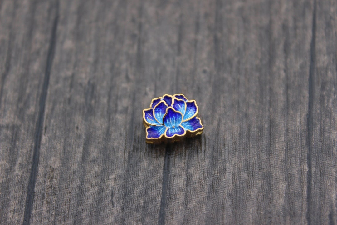1PC Sterling Silver Lotus Flower Bead,cloisonne,blue Enamel Lotus ...