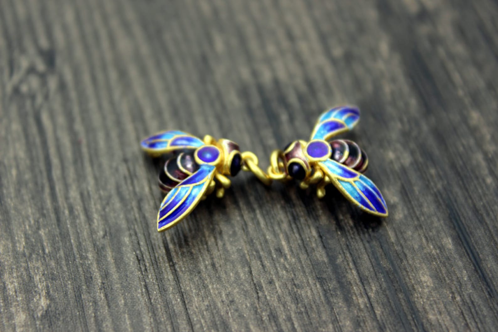 2 Sterling Silver Bee Charms Pendants With Blue Green Enamel - Etsy