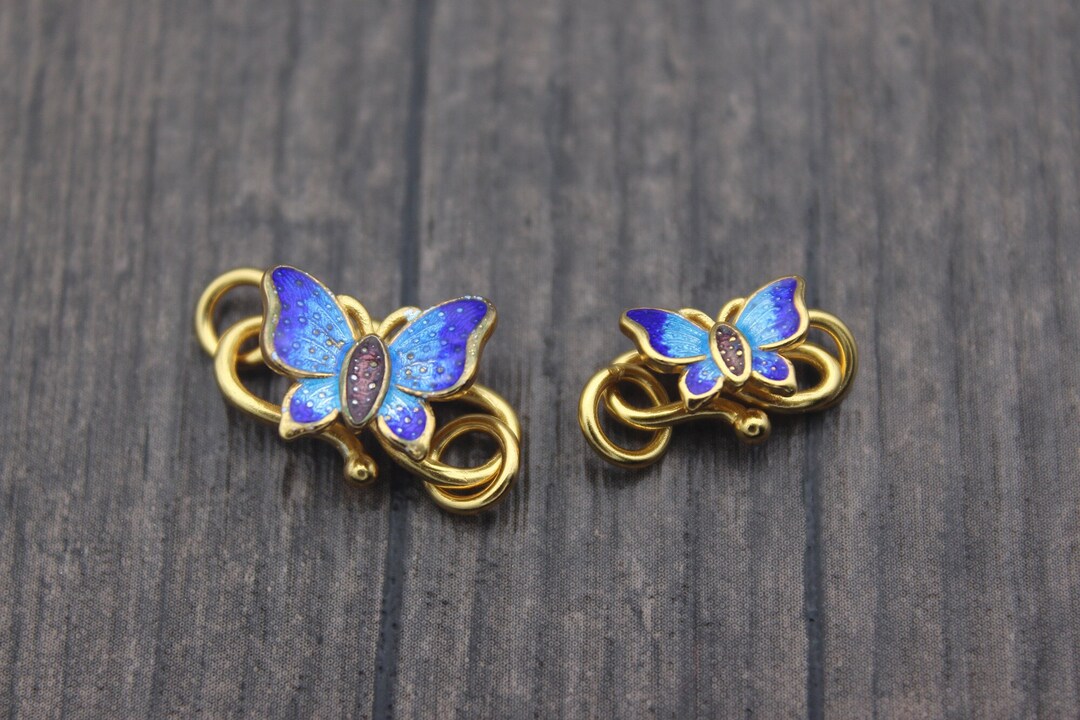 1PC Sterling Silver Butterfly Clasp,gold Plated,blue Enamel,butterfly S ...