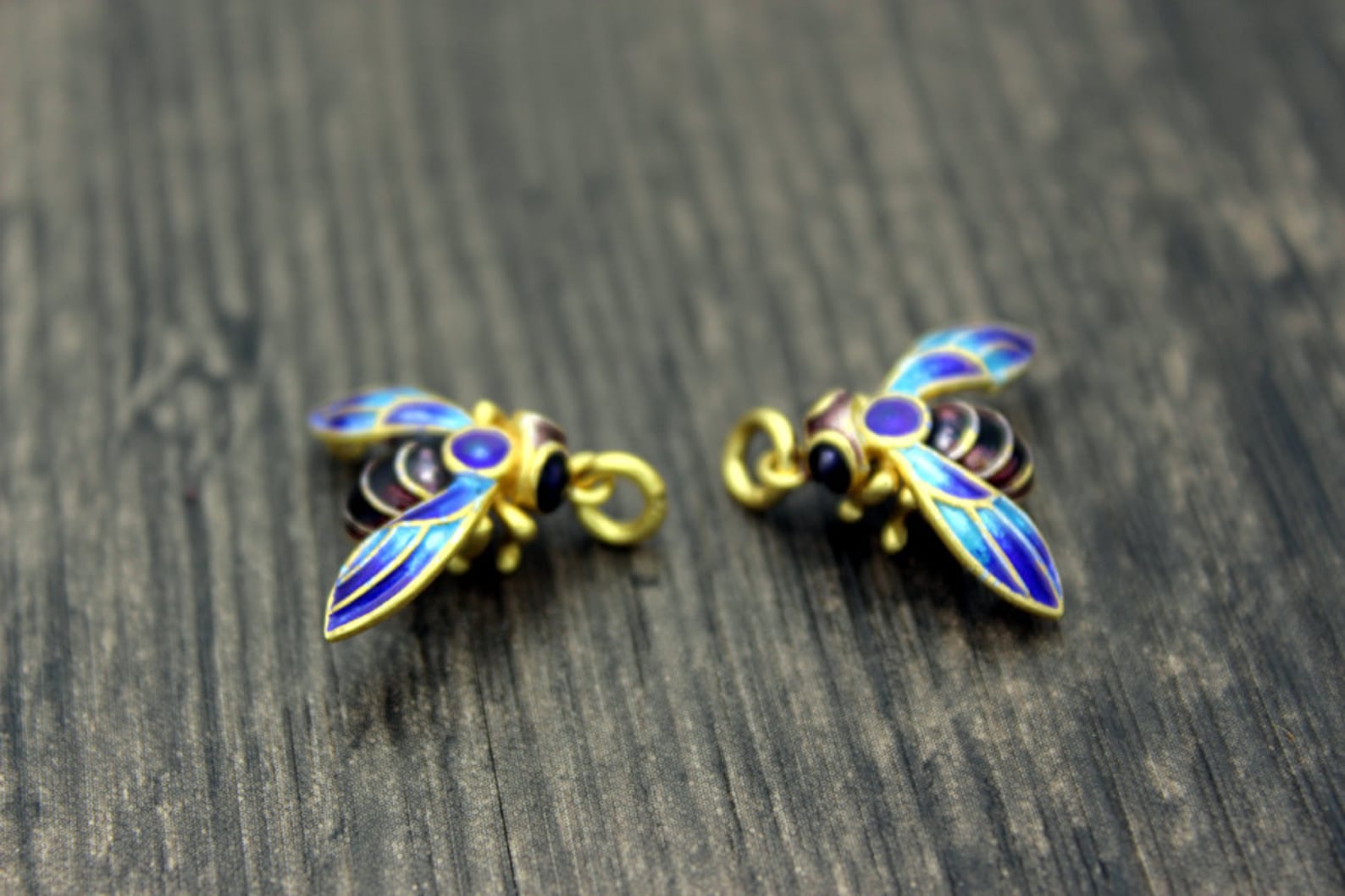 2 Sterling Silver Bee Charms Pendants With Blue Green Enamel - Etsy