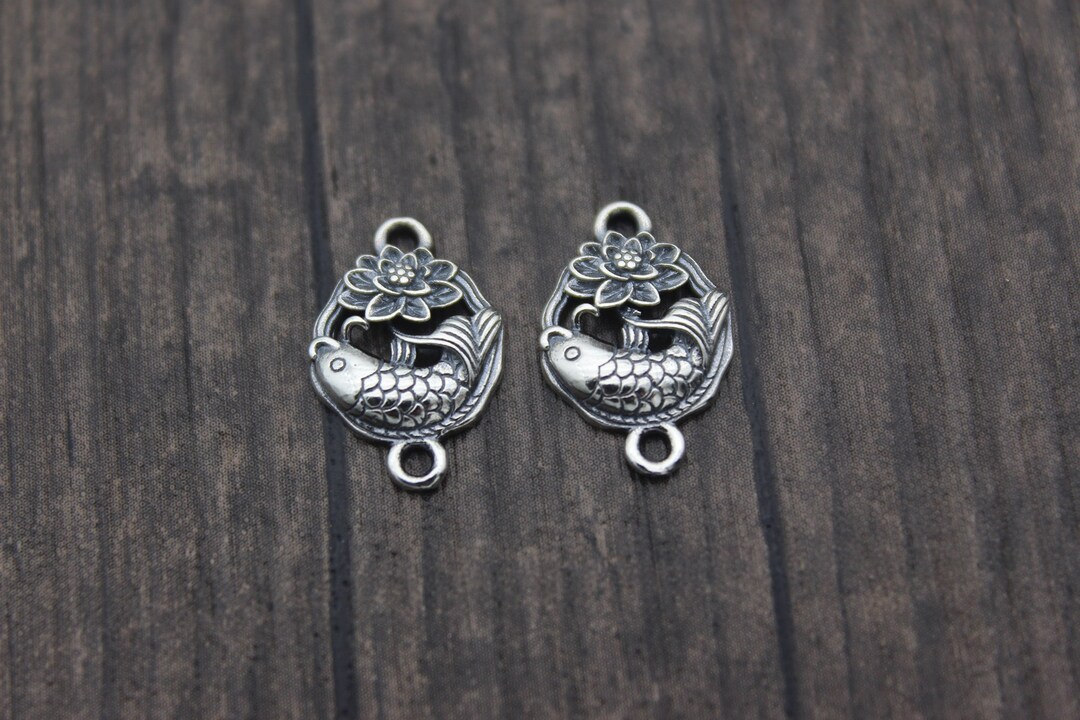 2 Sterling Silver Lotus Connector Charms,silver Lotus Flower Link ...