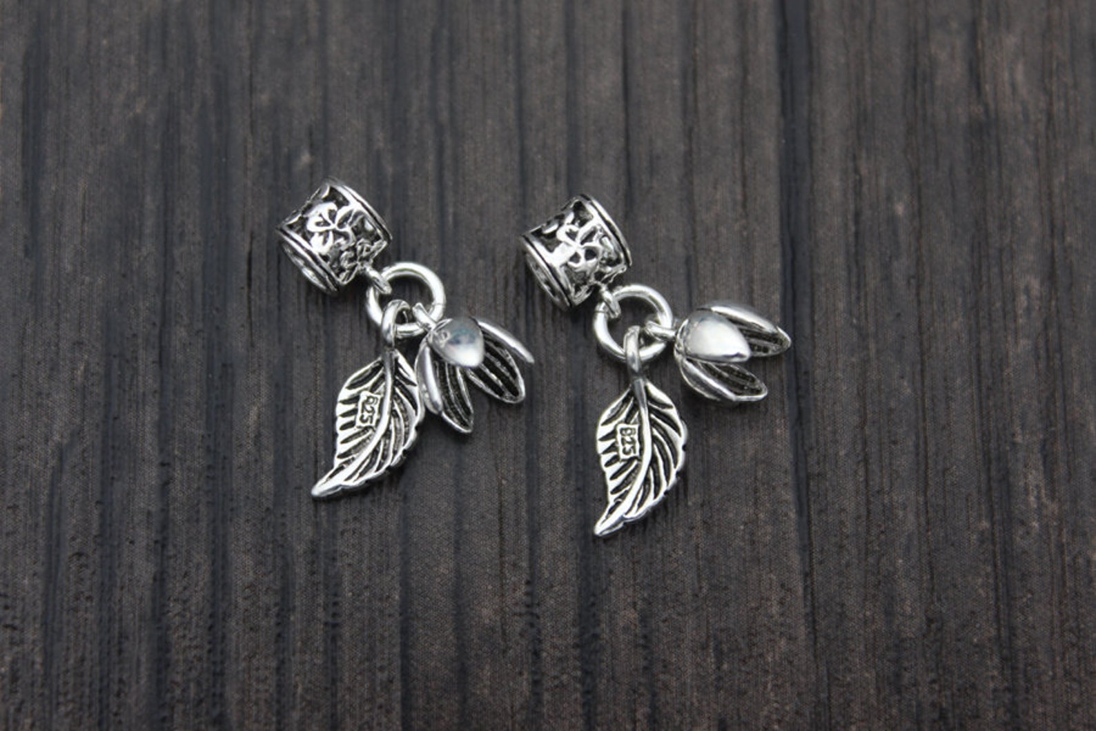2 Sterling Silver Flower and Leaf Charmsflower Dangle - Etsy