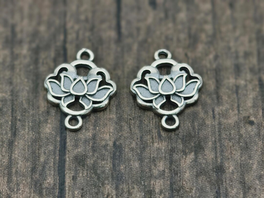 2 Sterling Silver Lotus Flower Connector Charms,silver Lotus Connectors ...