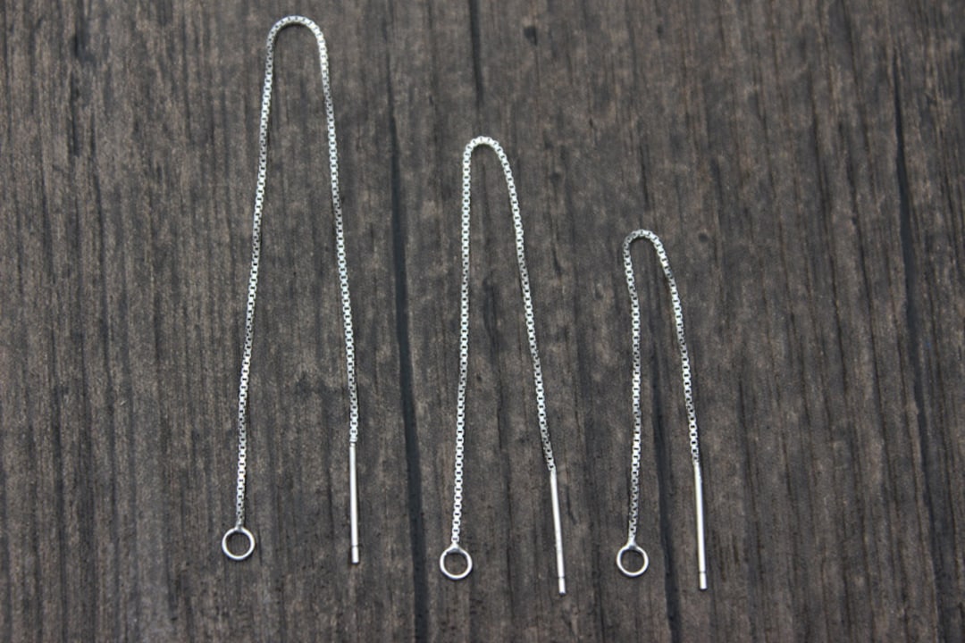 2 Pairs Sterling Silver Box Chain Ear Threads,70mm 90mm 110mm Silver ...