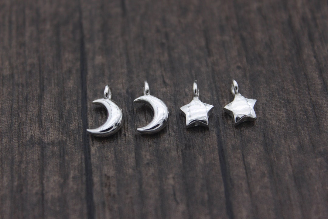 4 Sterling Silver Moon Charms,sterling Silver Star Charms,bright Silver ...