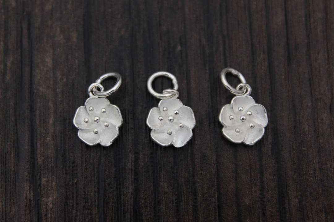 4 Sterling Silver Flower Charm Pendant,bright Silver Flower Charms ...