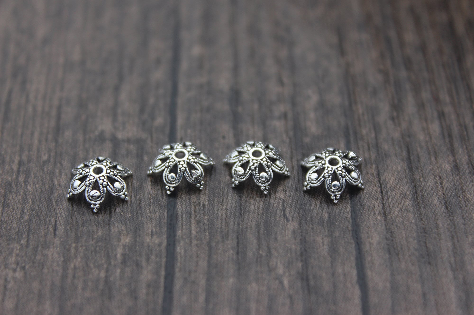 4 Sterling Silver Flower Bead Caps,8mm Hollow Flower Bead Caps,flower ...