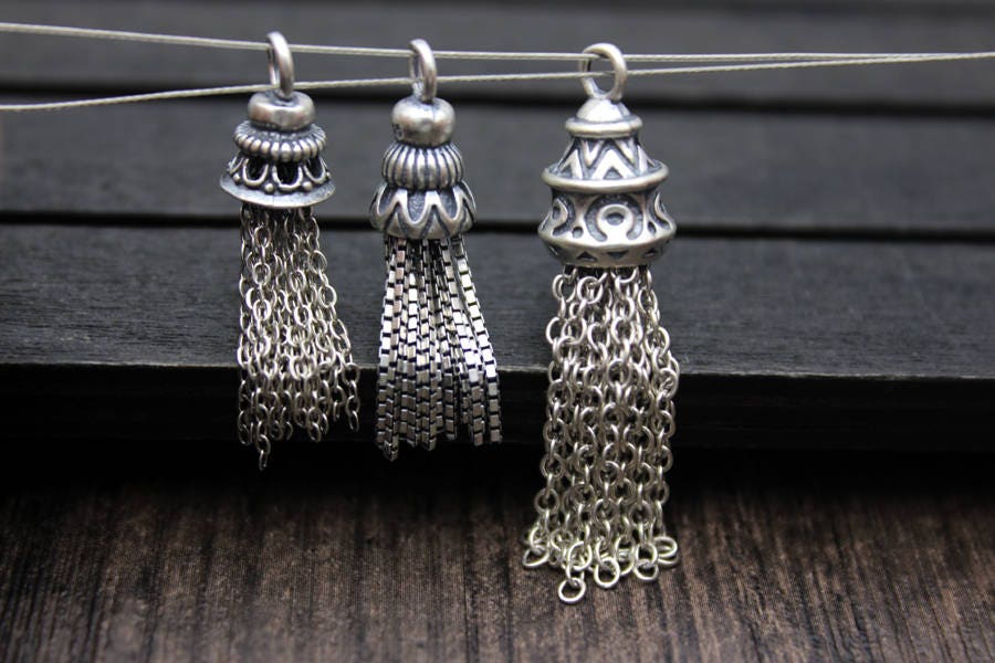 1PC Sterling Silver Tassel Charmsterling Silver Chain Tassel - Etsy