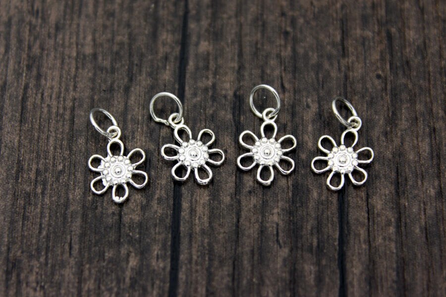 4 Sterling Silver Flower Charms,double Sided Flower Charms,bracelet ...