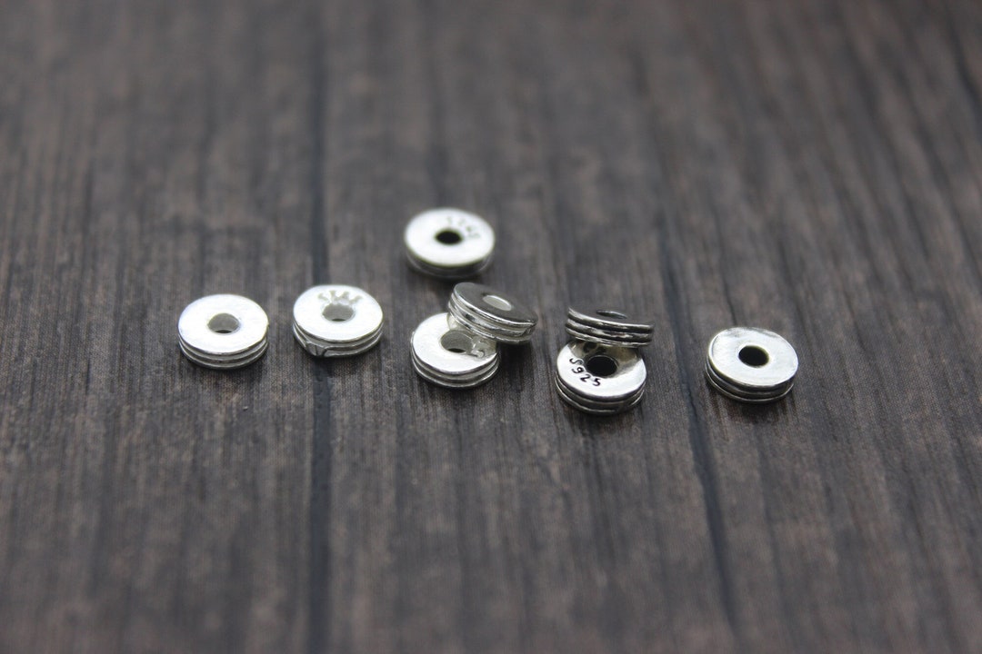 4 Sterling Silver Flat Round Disc Beads,6mm Silver Flat Round Spacer ...