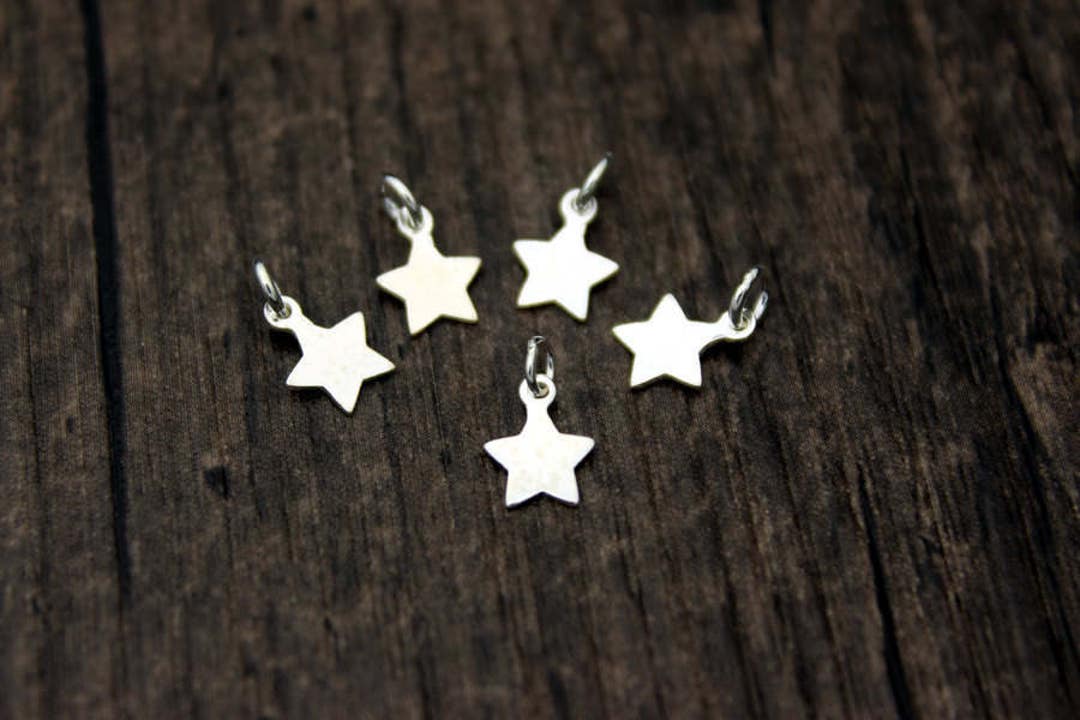 10 Sterling Silver Star Charms,tiny Pentagram Charms,five-pointed Star ...