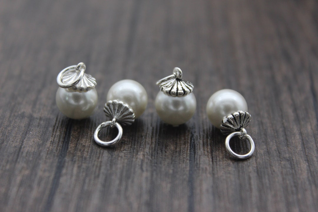 2 Pearl Charms,shell Pearl Charms,sterling Silver Caps, Add On - Etsy