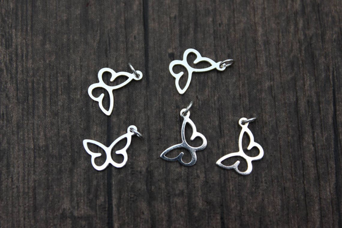 5 Sterling Silver Butterfly Charmsbright Silver Butterfly - Etsy