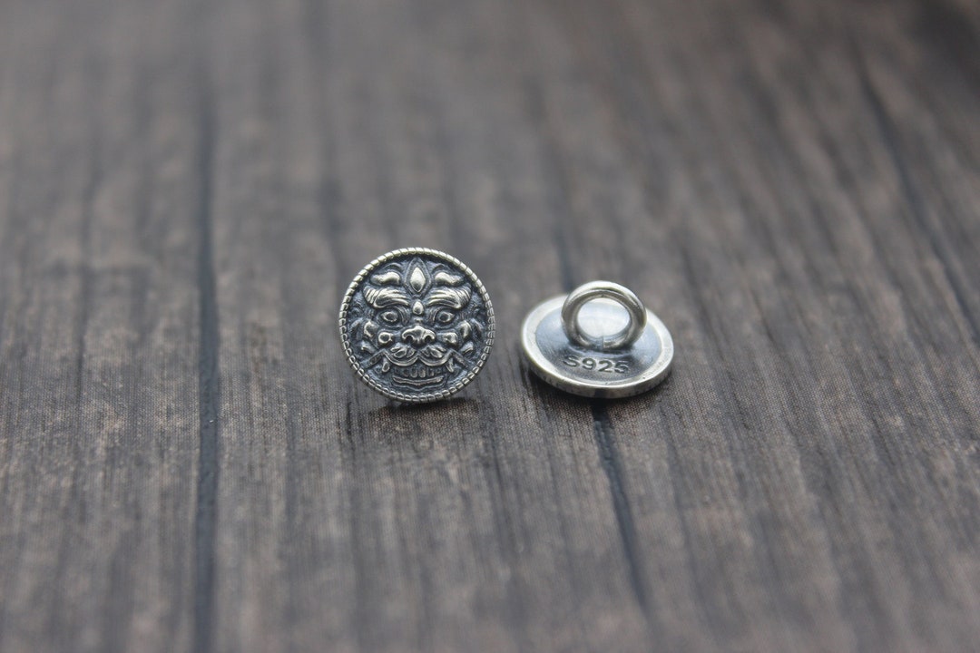 2 Sterling Silver Pixiu Round Button Clasps,9.5mm Silver Lucky Animal ...