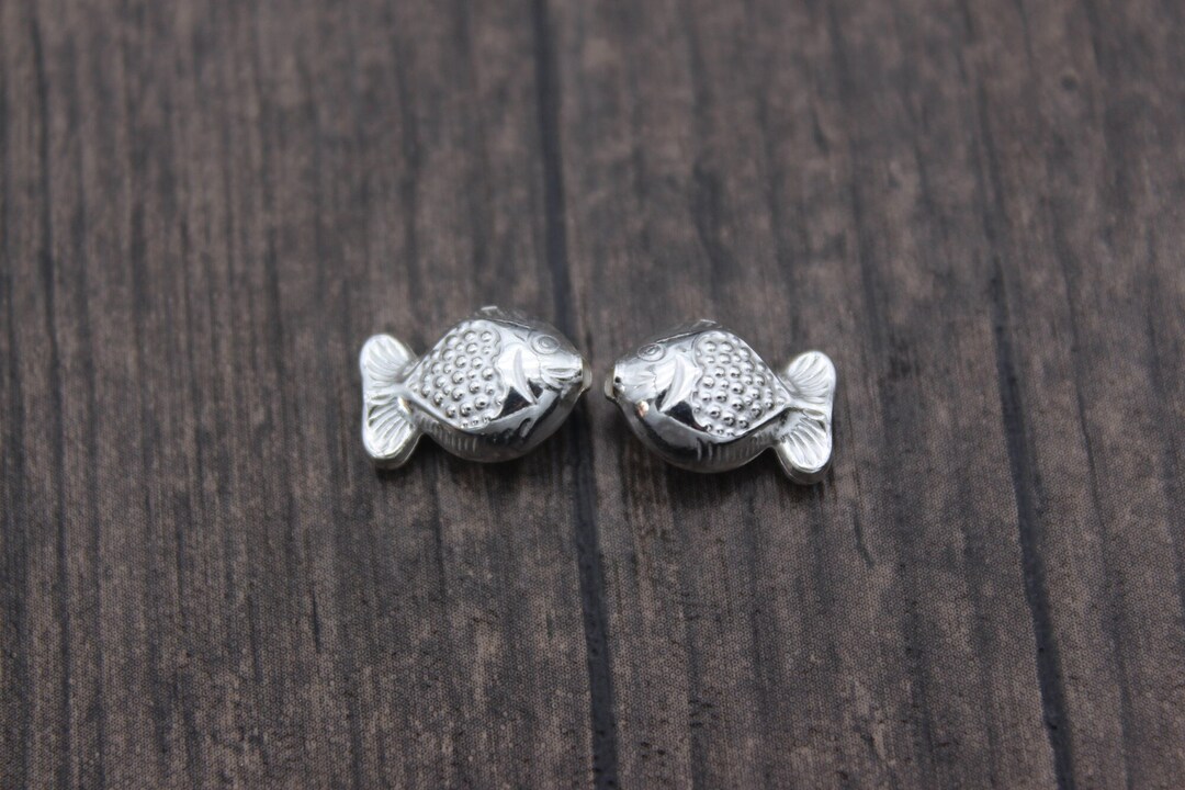 4 Sterling Silver Fish Beads,silver Fish Spacer Beads,love Heart Fish ...