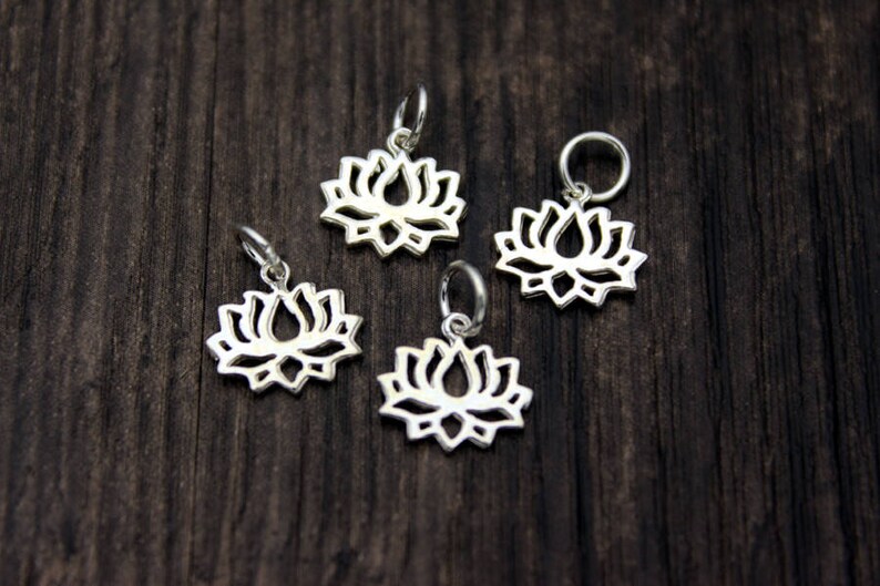 4 Sterling Silver Lotus Charmssilver Lotus Flower | Etsy