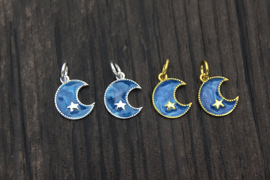 2 Sterling Silver Moon CharmsSilver Crescent Moon CharmsGold | Etsy