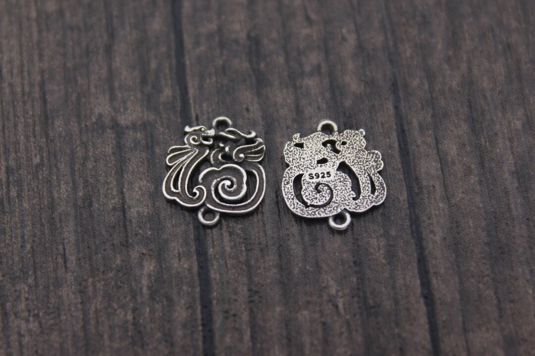 2 Sterling Silver Dragon and Phoenix Charms,silver Good Fortune Charms ...