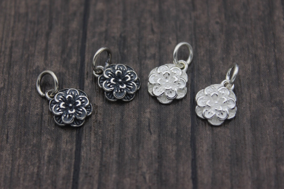 2 Sterling Silver Flower Charms,9mm Bright Silver Flower Charms,flower ...