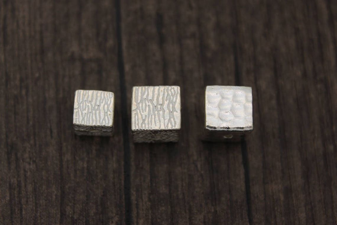 8mm 9mm Sterling Silver Cube Bead,sterling Silver Hammered Cube Bead ...