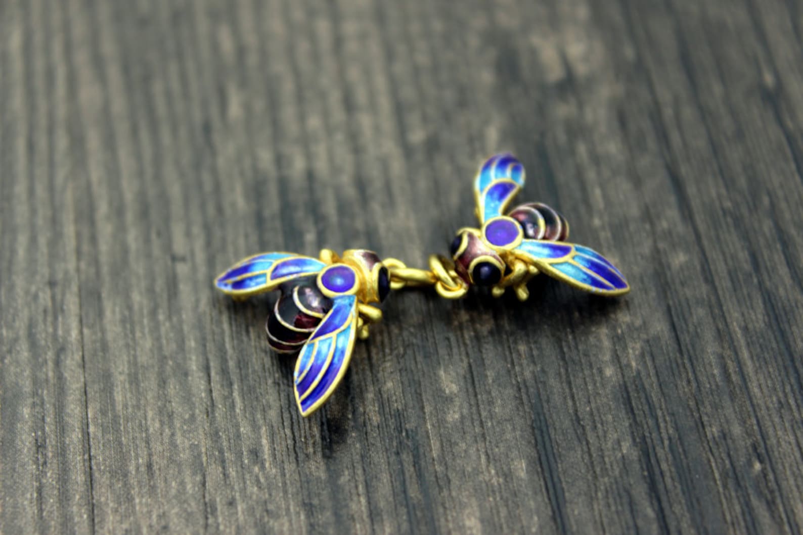 2 Sterling Silver Bee Charms Pendants With Blue Green Enamel - Etsy