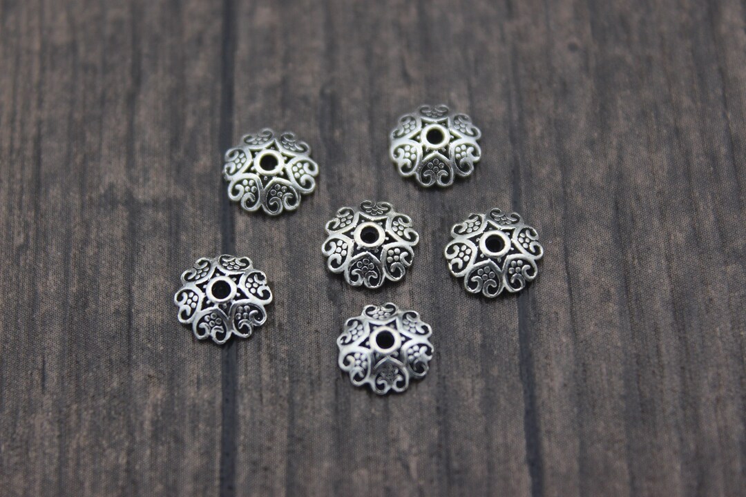 6 Sterling Silver Bead Caps,8mm Sterling Silver Flower Bead Caps,silver ...