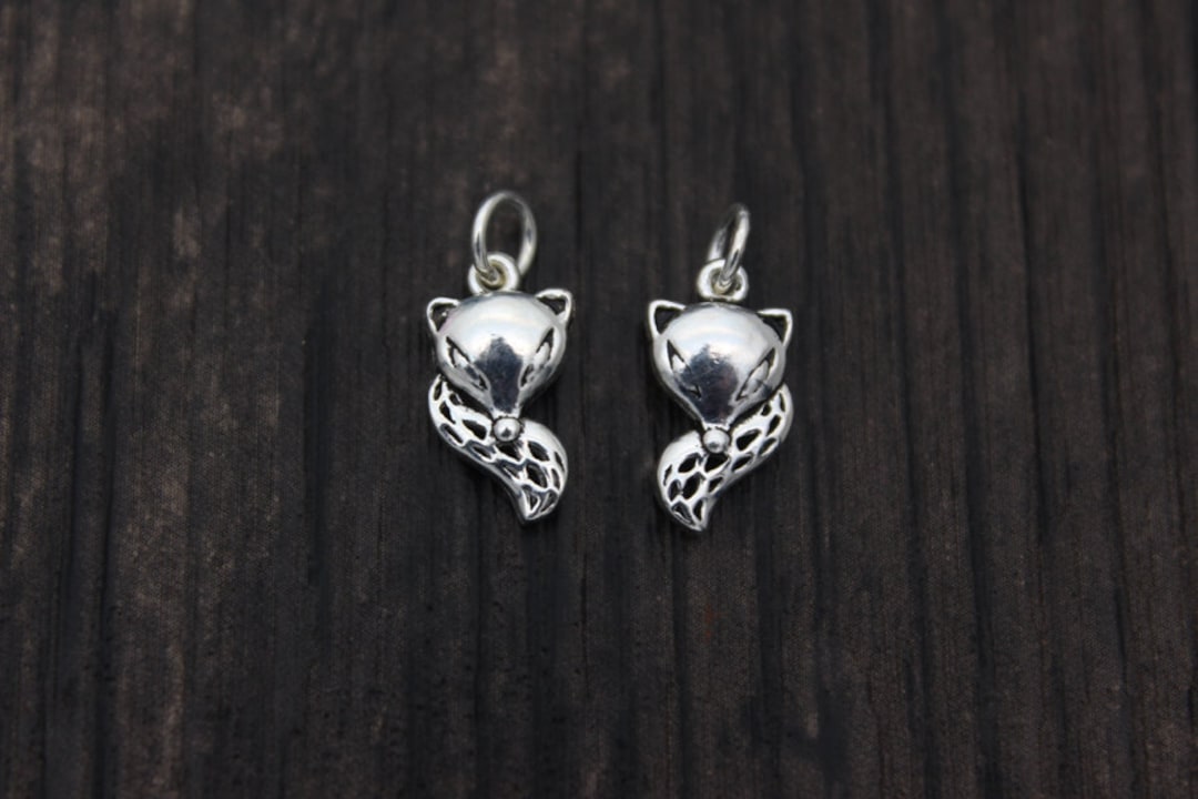 2 Sterling Silver Fox Charms,sterling Silver Fox Pendants,zoo Charms ...