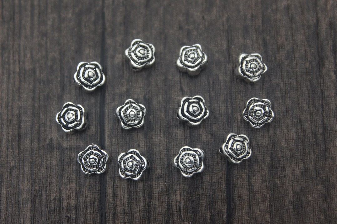 4 Sterling Silver Rose Beads,6mm Rose Flower Beads,silver Flower Beads ...