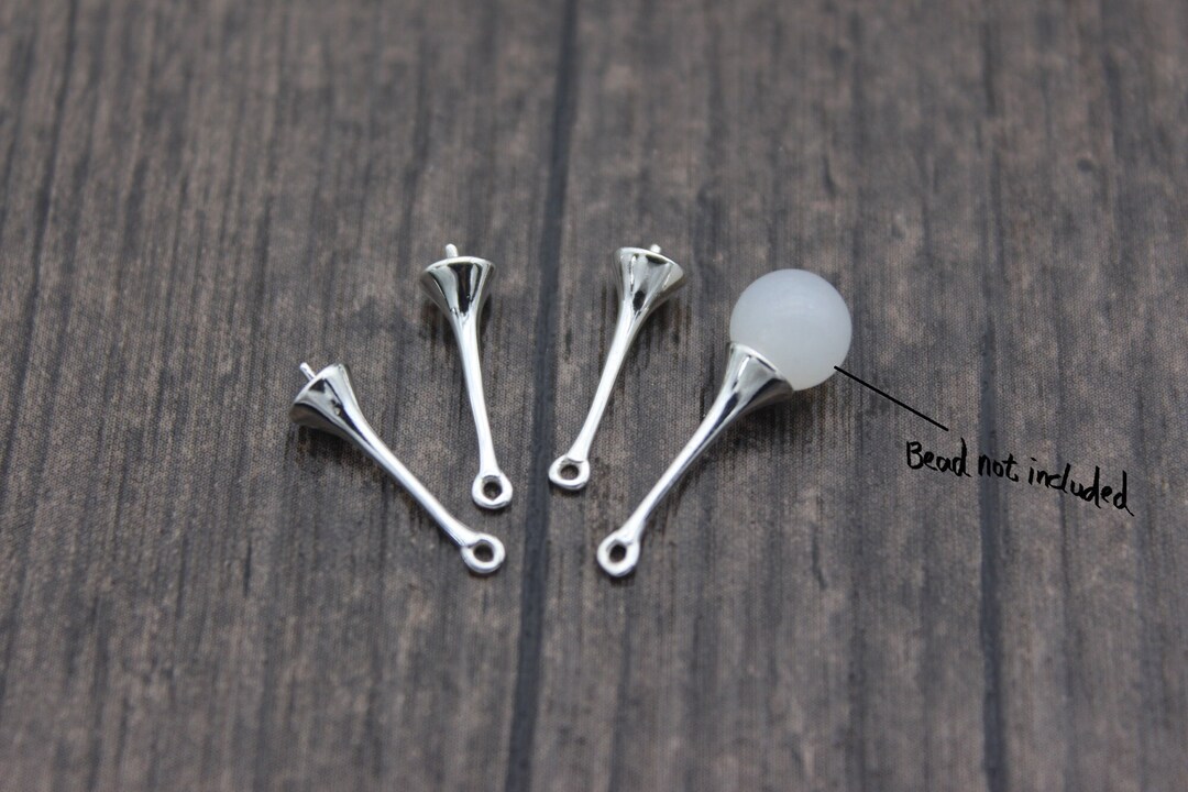 4 Sterling Silver Bead Caps With Peg for Top Drilled Beads,silver Peg ...