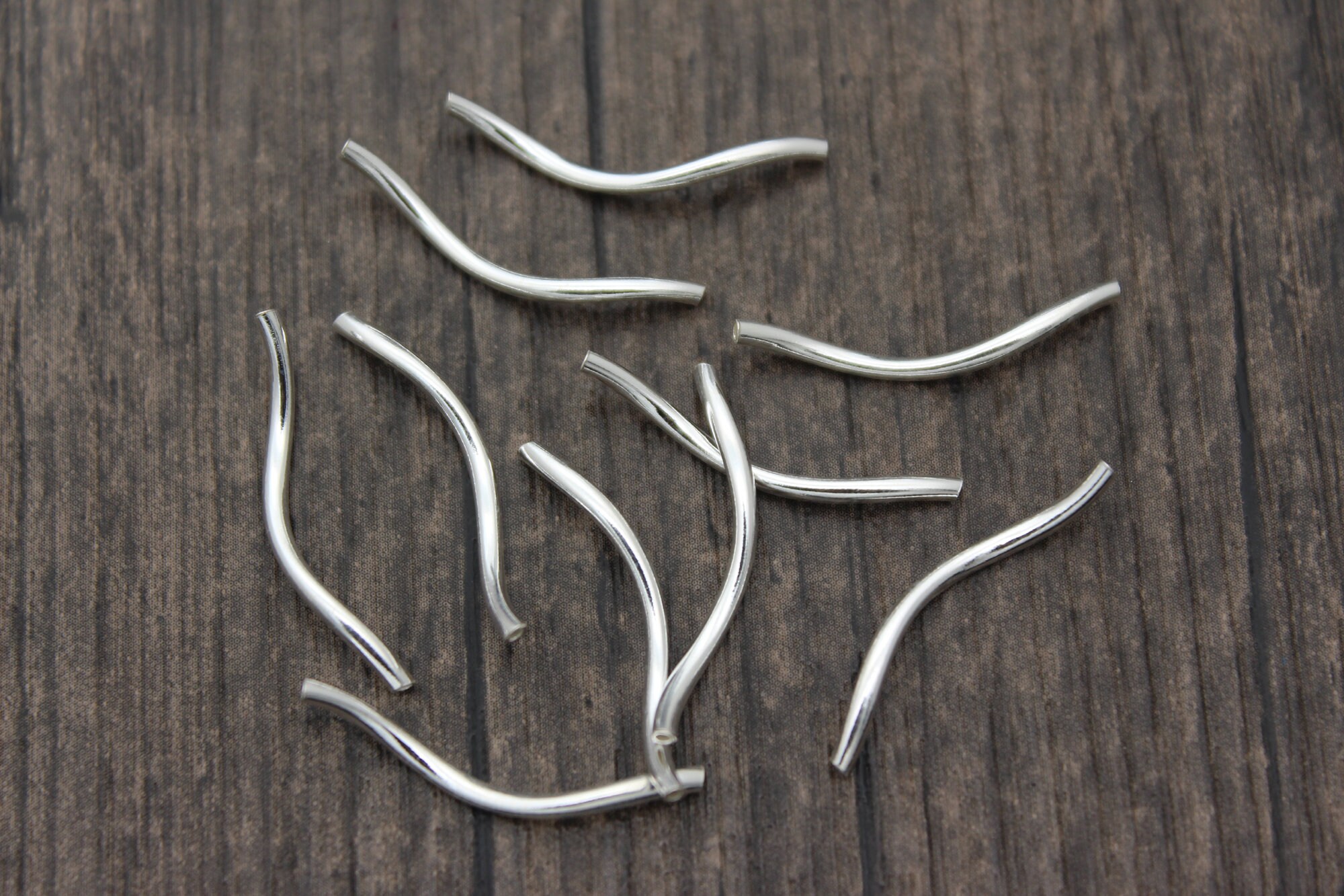 10 Sterling Silver Tube Beads,1.5mm X 20mm/25mm/30mm,silver Curved Tube ...