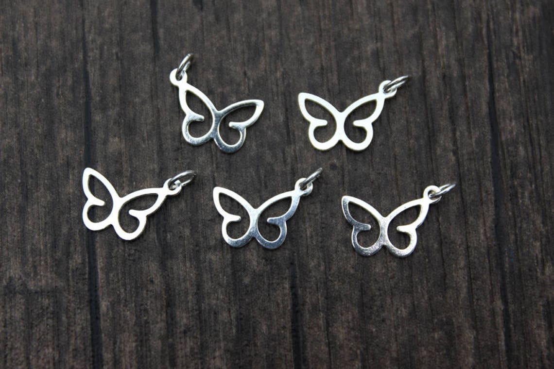 5 Sterling Silver Butterfly Charmsbright Silver Butterfly - Etsy