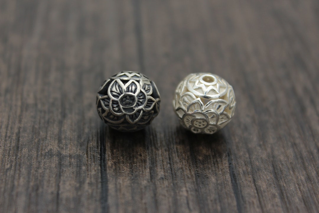 1PC Sterling Silver Lotus Bead,12mm Lotus Flower Bead,hollow Flower ...