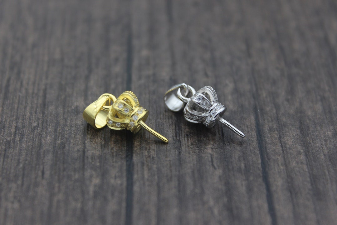 1PC Sterling Silver Crown Cap With Peg,crown Peg Bail With Czs for Top ...