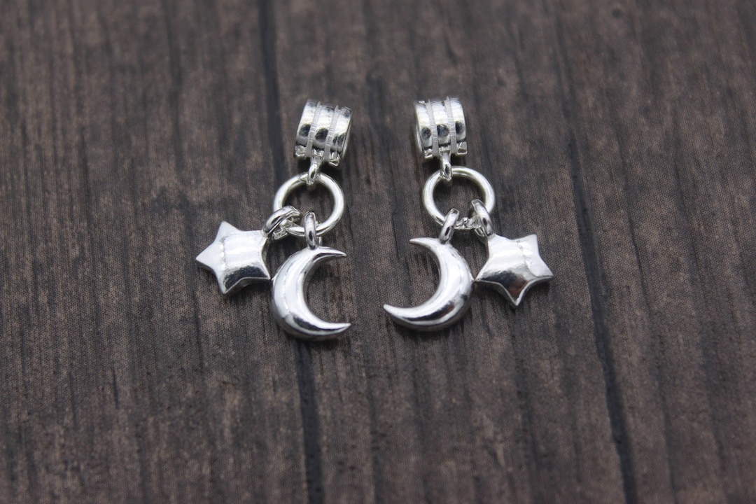 2 Sterling Silver Star and Moon Charms,bright Silver Star and Moon ...