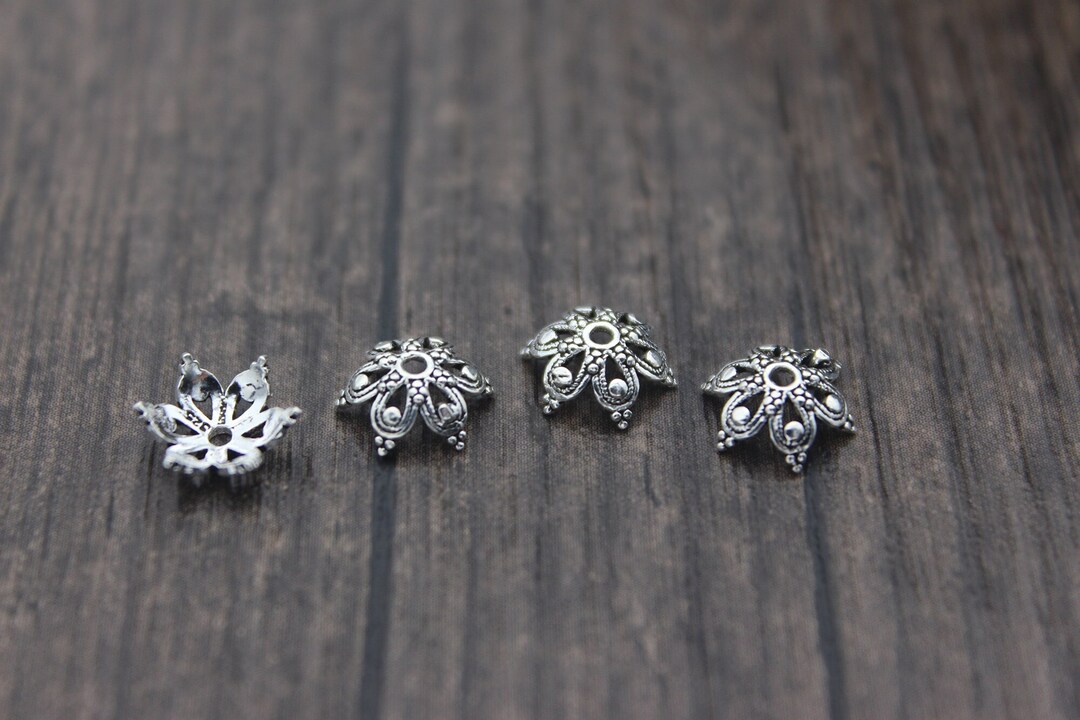 4 Sterling Silver Flower Bead Caps,8mm Hollow Flower Bead Caps,flower ...