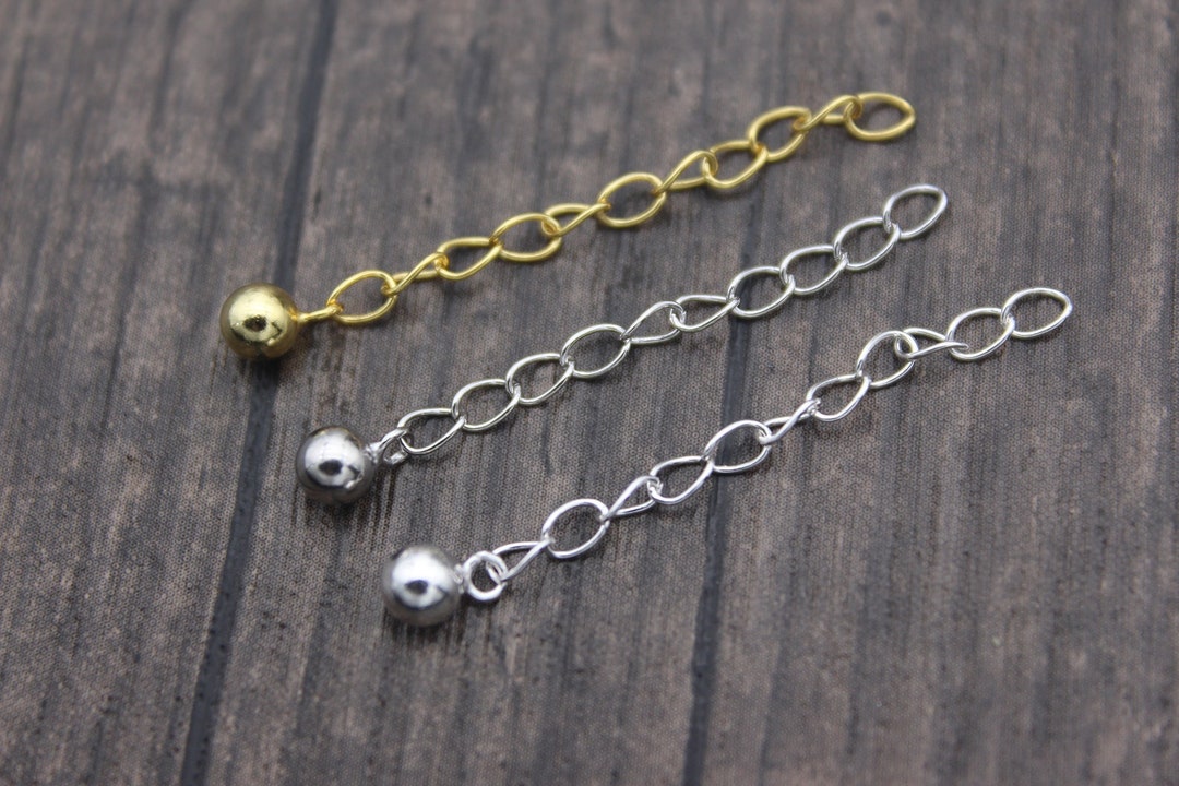 4 Sterling Silver Ball Extension Chains,40mm Silver Round Ball ...