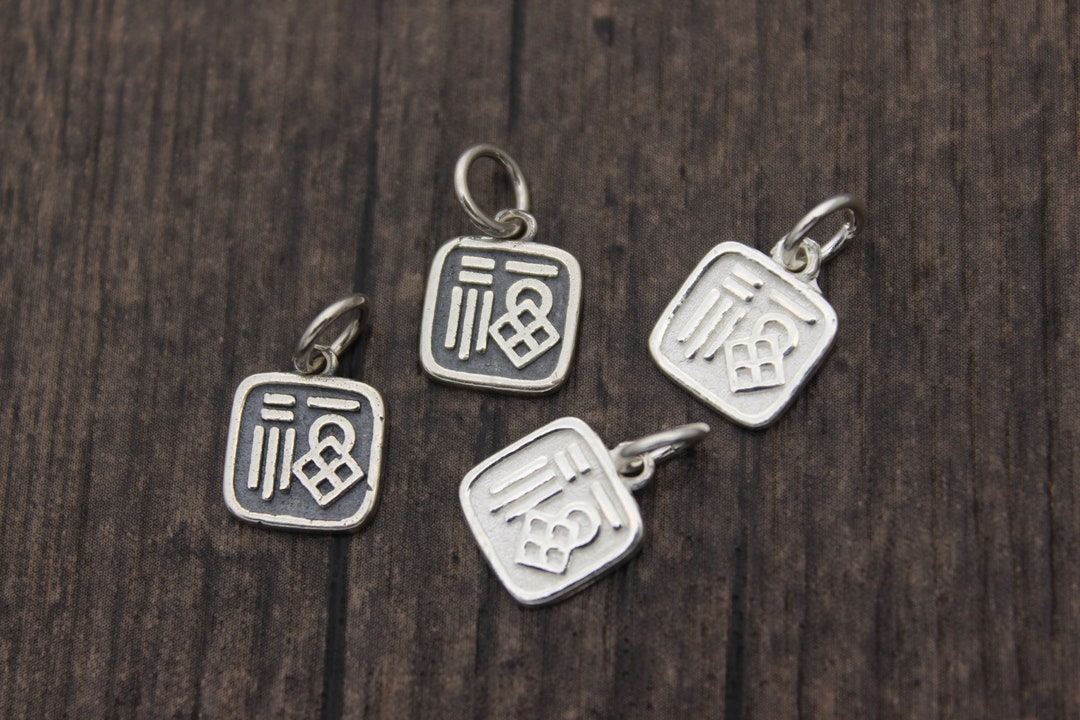 2 Sterling Silver Fu Charms,happiness Charms,lucky Charms,good Fortune ...