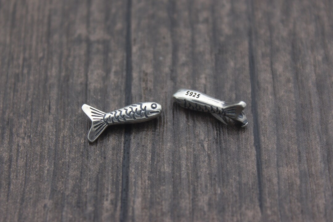 2 Sterling Silver Fish Beads,tiny Silver Fish Tube Beads,fish Spacer ...