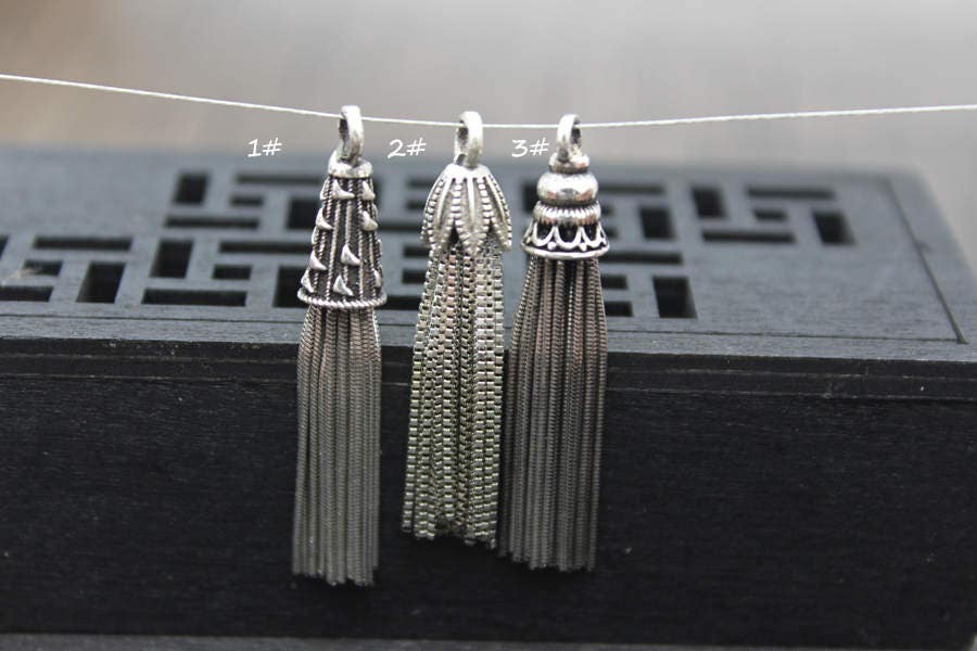 1pc-sterling Silver Tassel Charm,sterling Silver Chain Tassel Pendant ...